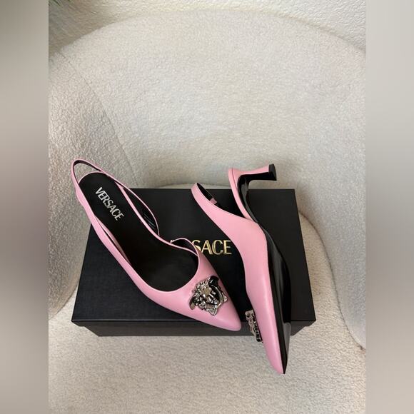 Versace | Shoes | Versace Pink Medusa Womens Slingback Heels | Poshmark